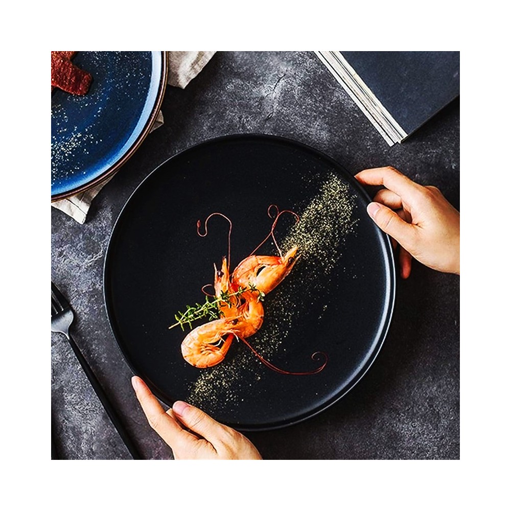 PLAT À PIZZA NOIR MATE EN GRÈS CÉRAMIQUE 22 CM